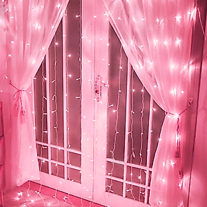 amadecohome Curtain Lights, Pink Room Decor 8 Modes LED String Lights for Garden, Teen Girls' Room, Party, Window, Wall and Valentines Day Decor
