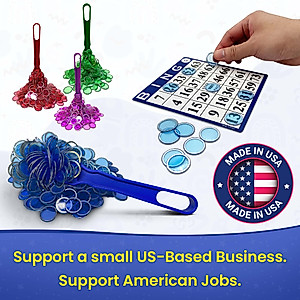 MR CHIPS Made in USA Set of 4 Bingo Magnetic Wands & 400 Pieces Upgraded ¾ Inch Plastic Chips with Metal Rings in 4 Colors Blue, Red, Green, and Purple