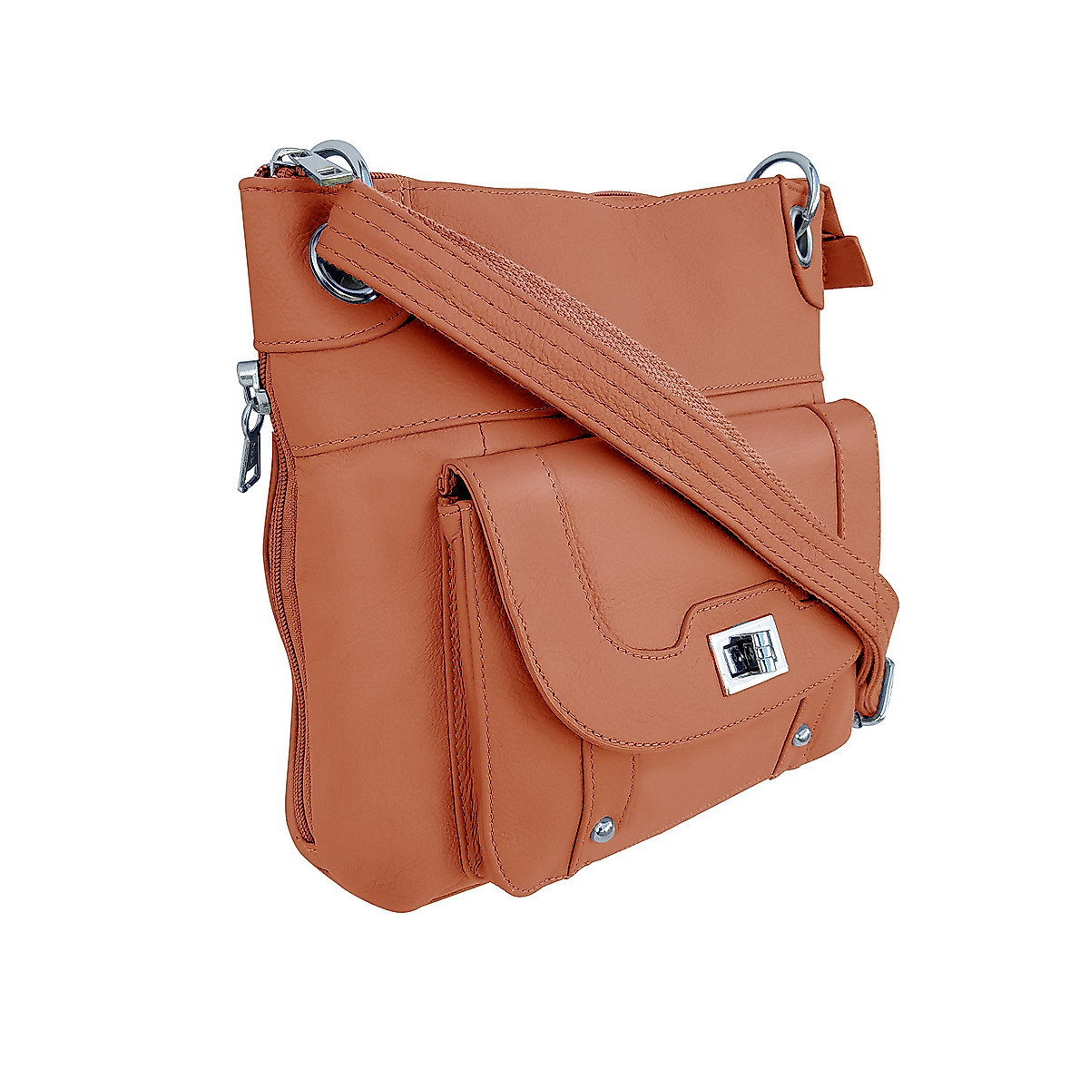 Concealed Carry Gun Purse - Twist Lock Pocket Crossbody Bag by Roma Leathers (Light Brown)