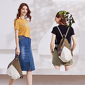 MAZEXY Heavey Duty Women Backpack Canvas Shoulder Bag Anti-theft Rucksack Fashion Backpack Green&white