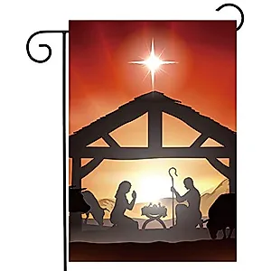 ShineSnow Traditional Winter Christmas Scene Story Garden Yard Flag 12"x 18" Double Sided Polyester Welcome House Flag Banners for Patio Lawn Outdoor Home Decor
