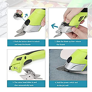ACETOP Electric Fabric Scissors, Cordless Power Crafts Shears, Rechargeable Sewing Cutting Tool Box Cutter with 2 Blades for Leather Carpet Scrapbooking Cardboard (Green)