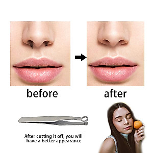 1 Pack Nose Hair Tweezers with PU Pouch, Stainless Steel Nasal Clippers with Safety Round Head, Brows Facial Nose Hair Tweezers for Men Women