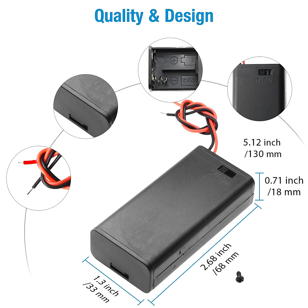 QTEATAK 5Pcs 2X 1.5V AA Battery Holder Case with On/Off Switch and Wire Leads