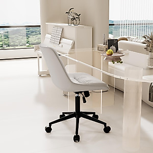 Kidol & Shellder Armless Office Chair Desk Chair Comfy Ergonomic Swivel Chair Home Office Desk Chairs with Wheels Rolling Task Computer Chair Makeup Vanity Chair with Back for Bedroom(White)