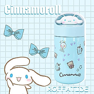 Roffatide Anime Cinnamoroll Cute Stainless Steel Vacuum Thermos Water Bottle Mug for Girls Women Hot & Cold for Hours Insulated Bottle Gift for Birthday Christmas Blue