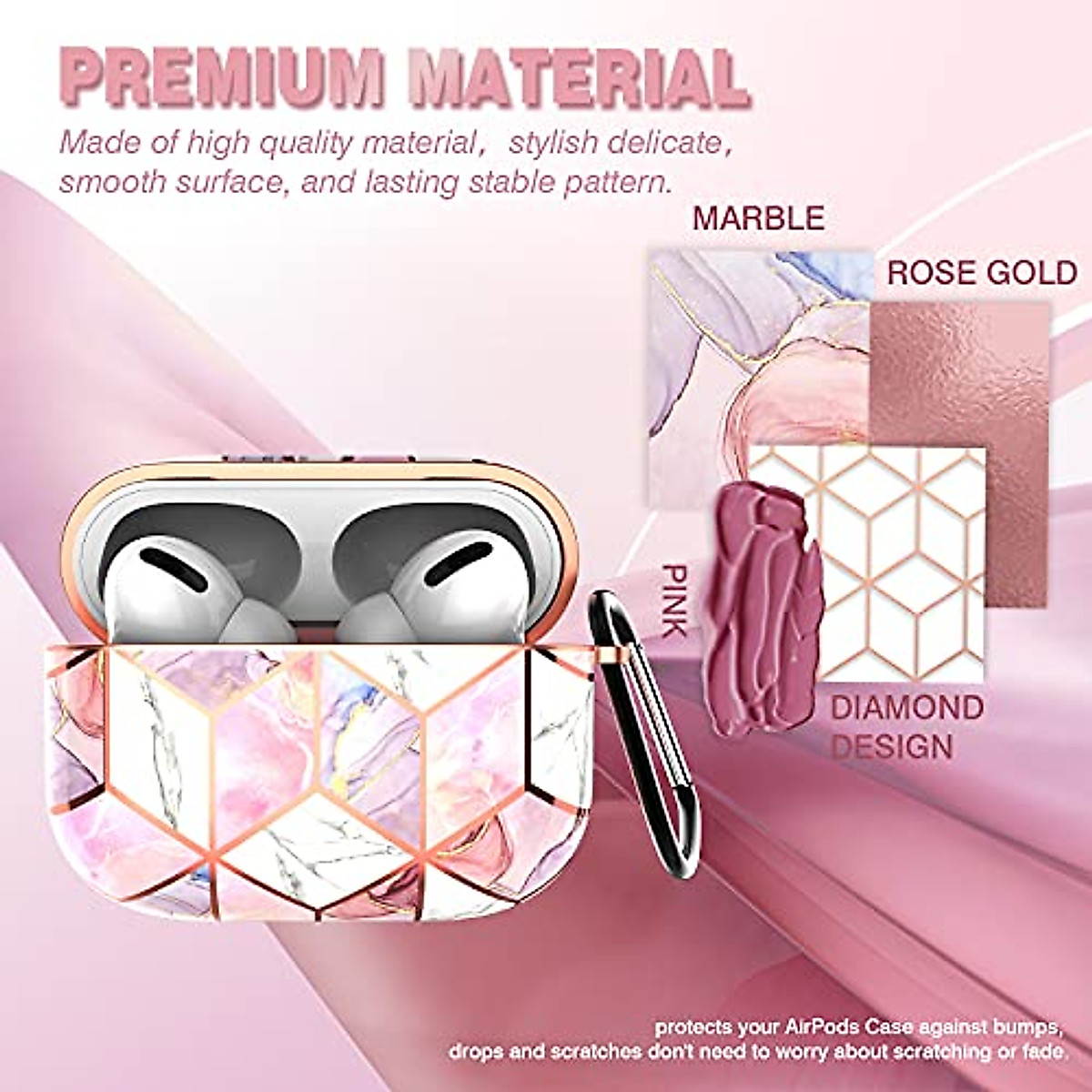 Hasaky Case for AirPods Pro Case Cover, Girls/Woman/Men/Boys Portable (with Keychain) Cute Rose Gold Marble Series Hard Shockproof Anti-Scratch Protective Case for Apple AirPods Pro -Pink Marble.