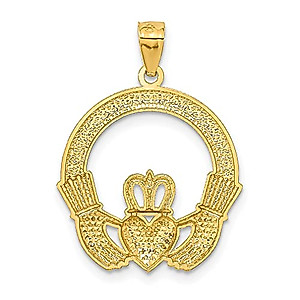 14k Yellow Gold Claddagh Necklace Charm Pendant Good Luck Italian Horn Celtic Fine Jewelry For Women Gifts For Her