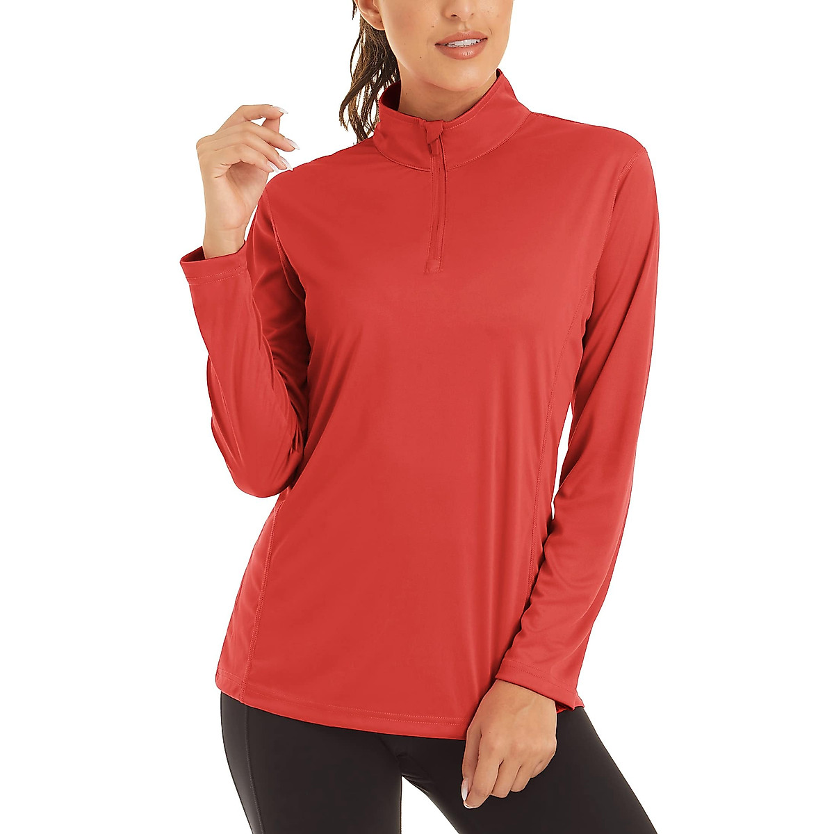 MAGCOMSEN Sun Shirt Running Shirts for Women Long Sleeve Shirts Athletic Shirts T Shirts Summer Tops for Women Rash Guard Shirts Tomato Red