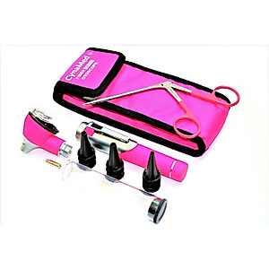 Premium Student Home Use Led Bright Light Ent Diagnostic Otoscope Pocket Size Pink Plus Alligator Ear Nose Forceps Plus 1 Extra Replacement Bulb Plus 10 Speculas Cynamed