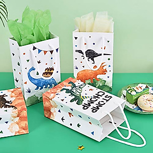 WERNNSAI Watercolor Dinosaur Party Bags - 16 Pack Dinosaur Party Favor Bags for Boys Kids Dino Theme Party Supplies Candy Treat Goodies Gift Bags with Handle