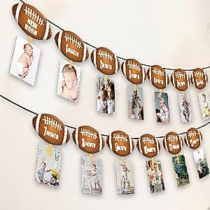 Football 1st Birthday Monthly Photo Banner Football Theme First Year Photo Banner for Newborn to 12 Months, First Year Down Banner With Football Balloon, Football First Birthday Party Decoration