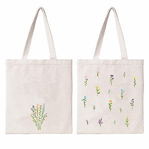 Kazova Floral Cotton Canvas Tote Bag Minimalist Bouquet Aesthetic Tote Bag Reusable Canvas Shopping Wildflower Botanical Flower Tote Bag gift for her