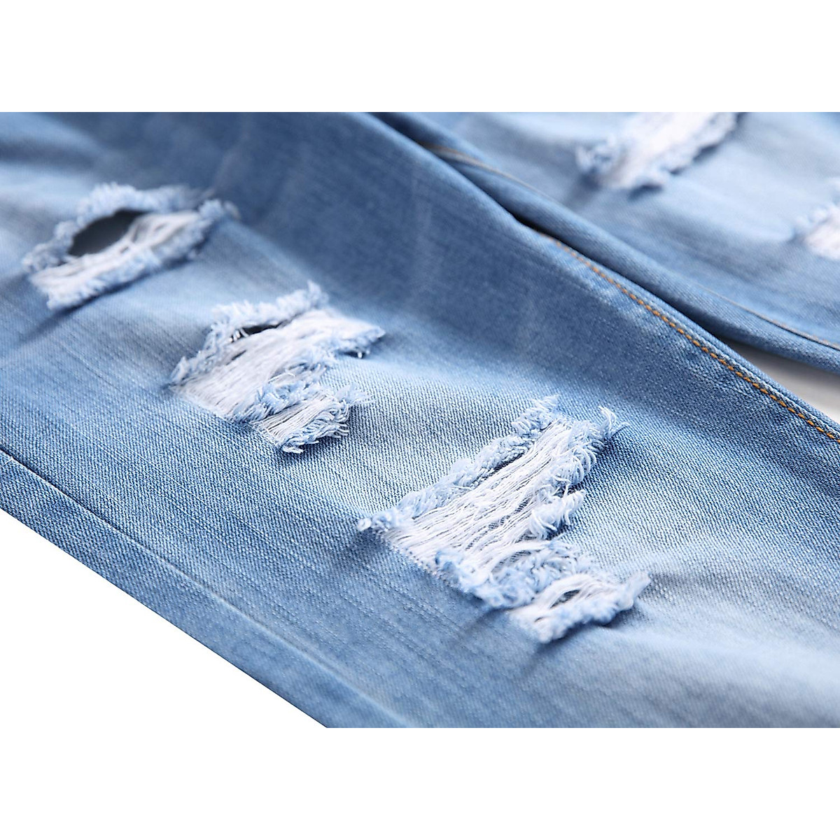 Enrica Men's Skinny Ripped Distressed Destroyed Straight Fit Denim Jeans (Light Blue 305, 34)