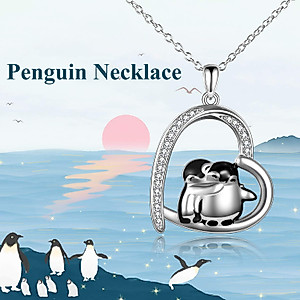 Penguin Necklace Penguin Gifts 925 Sterling Silver Hugging Penguins Cute Animal Christmas Jewelry for Women Sister Mom Mother