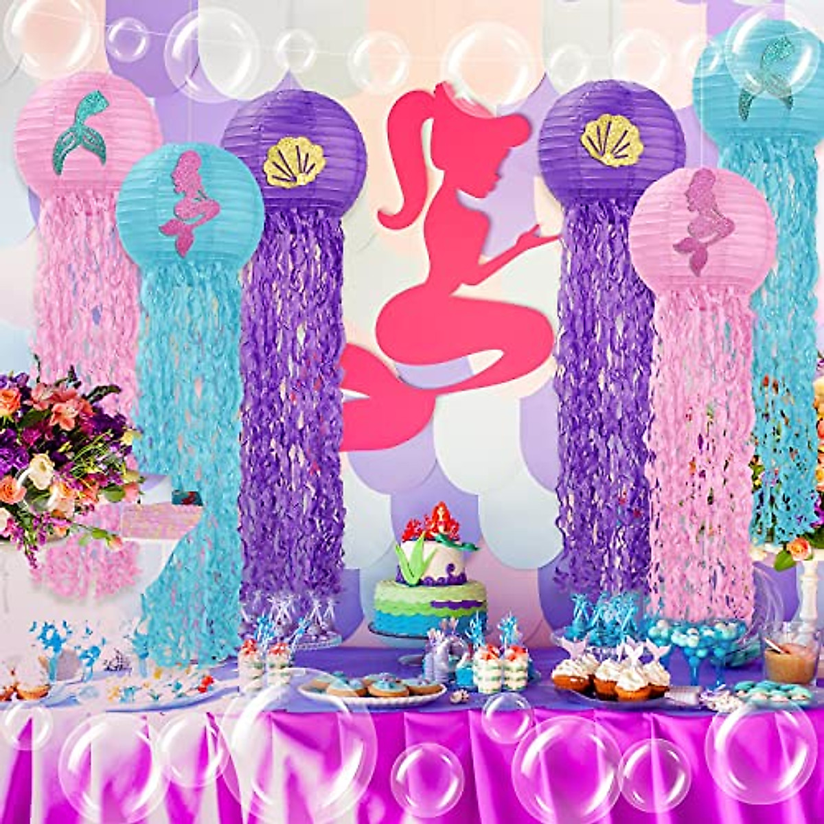 6 Pcs Jelly Fish Paper Lanterns 24 Pcs 10'' 18'' 20'' 24'' Bubble Clear Bobo Balloons Mermaid Party Decorations Under The Sea Ocean Birthday Party Decoration Pink Purple Blue Baby Shower Decorations