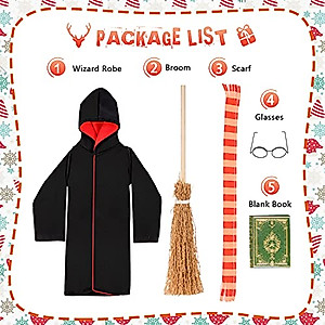 HOJADA Doll Clothing Wizard Robe for Doll Christmas Elf Doll Costume Halloween Elf Clothing Dress up Accessories Includes Broom, Scarf, Mini Glasses, Mini Blank Book.