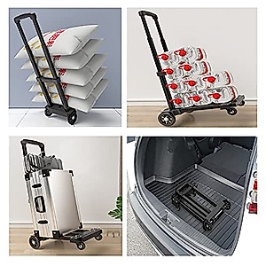 Generic Hand Trucks Multifunctional Telescopic Folding Hand Truck, Portable Shopping Cart Luggage Cart, Transport Trolley, with 4 Solid PVC Wheels, Load 80kg