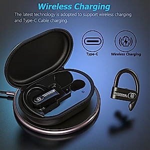 MOVONE True Wireless Earbuds Sport Bluetooth Headphones with Wireless Charging Case Premium Deep Bass Earphones Over Ear Hooks 32hrs Playtime in Ear with Built in Mic Headset USB C for Workout Running