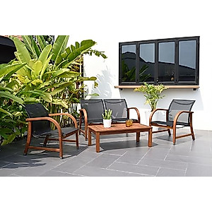 Amazonia Manhattan 4-Piece Patio Deep Seating Set | Eucalyptus Wood | Ideal for Outdoors and Indoors, Black