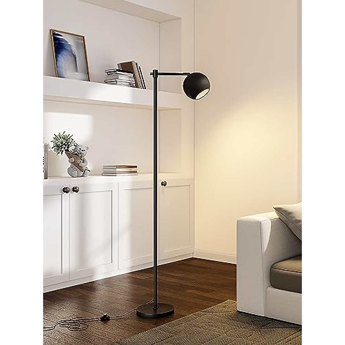 addlon Mid Century Modern Floor Lamp with Remote Control, 63 Inches Adjustable Black Globe Standing Lamp for Living Room,Antique Standing Lamp with Metal Shade for Reading Bedroom Office