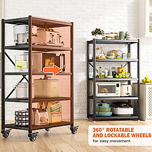 REIBII Storage Shelves with Wheels 5 Tier Metal Shelves for Storage Adjustable Metal Shelving with Wheels Portable Shelves Organizer Rack for Garage Kitchen Basement Pantry 65.5"H × 31.5"W × 15.5"D