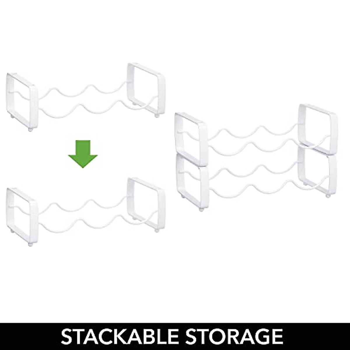 mDesign Metal Free-Standing Stackable 3 Bottle Modular Storage Organizer Rack for Kitchen Countertop, Table Top, Pantry, Fridge Shelf - Holder for Wine, Beer, Pop/Soda, Water - 2 Pack - Matte White