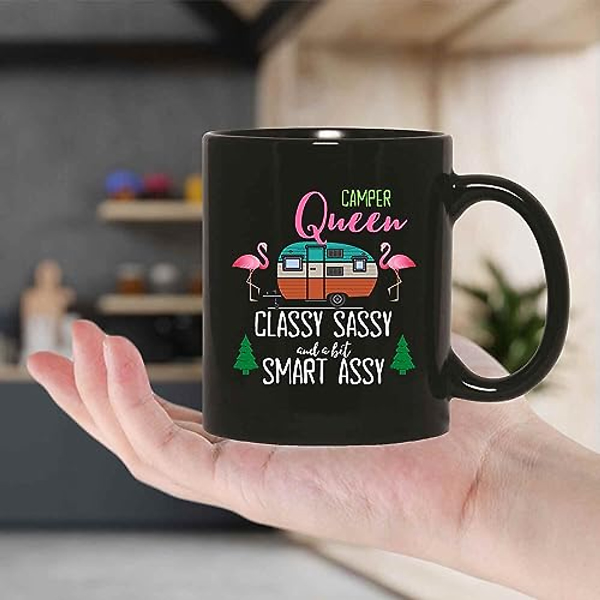 Wife Gift for Camp Lovers, 11 Oz Flamingo Graphic Rv Camping with Classy Saucy and Smart Assy Humor Ceramic Coffee Mug 11oz 15oz Black Coffee Mug
