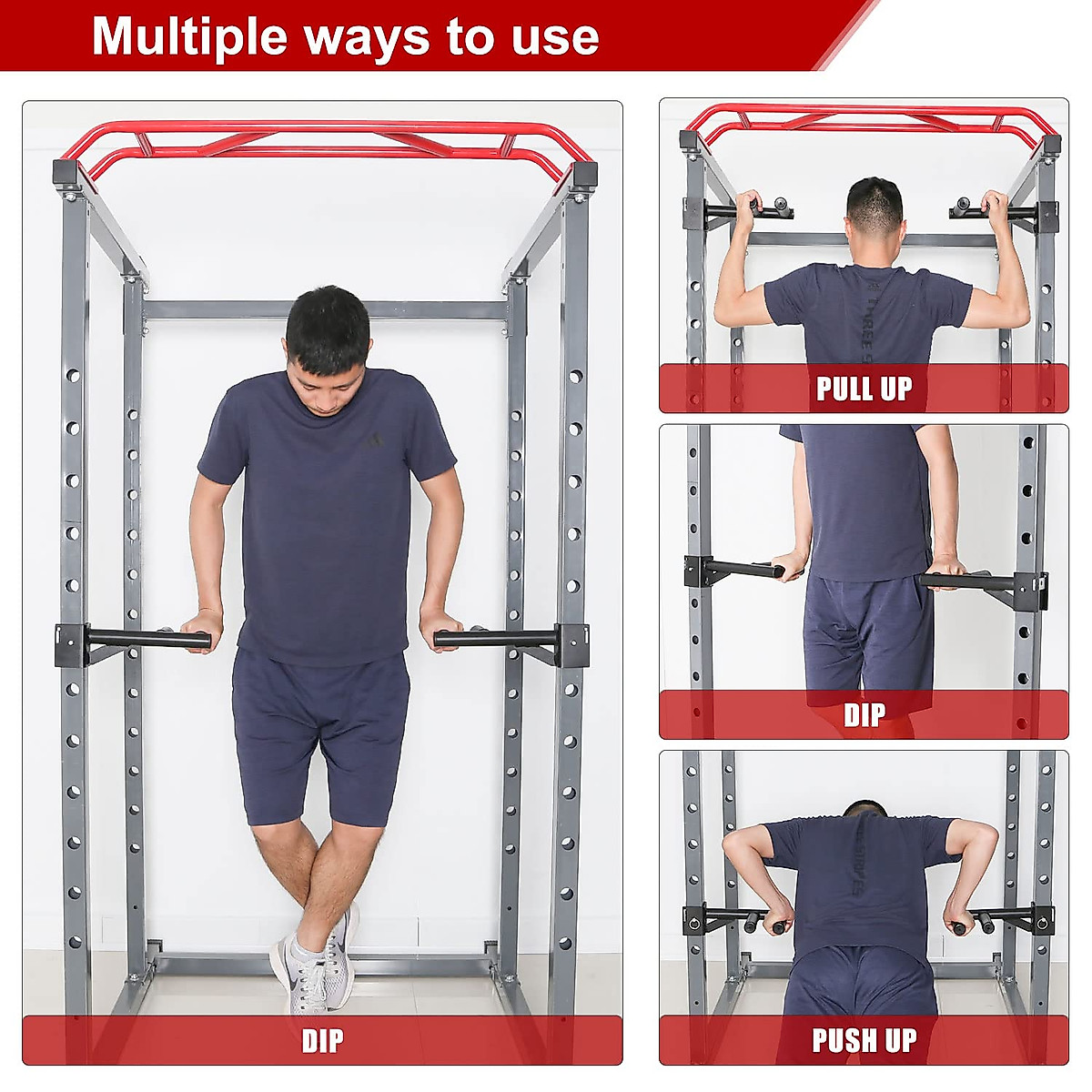 SYL Fitness Dip Bar Attachments for 2" x 2" or 3" x 3" Power Rack - Narrow & Wide Dips Double Handles (Patent Pending) (For 2" x 2" Rack)