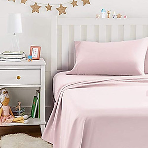 Amazon Basics Kid's Soft Easy-Wash Lightweight Microfiber 3 Piece Sheet Set, Twin, Light Pink, Solid