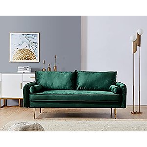 SLEERWAY Velvet Couch with 2 Small Pillows, Modern Loveseat Sofa Twin Size Contemporary Sofas for Living Room and Bedroom (Green)