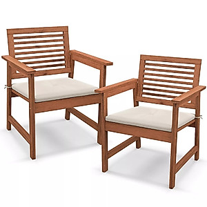VcJta Solid Wood Outdoor Dining Chairs Set with 2 Comfortable Cushions - Patio Seating Furniture