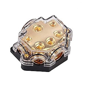 AUTOUTLET 5 Way Power Distribution Block Car Auto Audio Amplifier, 0/2/4 Gauge in 2/4/8 Gauge Out Power Ground Distributor Blocks,1 in 5 Way Car Power Distributor Block