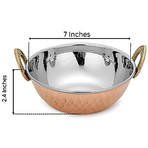 VAKRATUNDA KITCHENWARES 28 Oz Heavy-Duty Food Grade Stainless Steel Kadhai, Copper Bottom, Multipurpose Indian Large Serving Karahi Bowls, 7 Inches Set of (2)