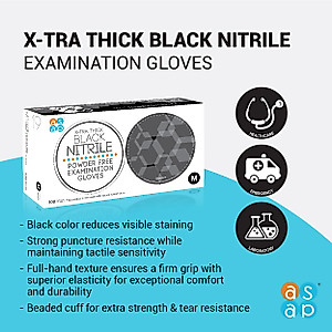 ASAP Black Nitrile Gloves Small - 4 Mil Black Exam Gloves, Black Latex Free Gloves, Powder Free Gloves - Medical, Food Safe, Disposable Black Gloves - Small Black Nitrile Gloves - Box of 100
