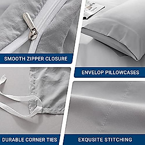 Sasttie Duvet Cover King Size, Light Grey Ultra Soft Prewashed King Duvet Cover Set, 3 Pieces, 1 Duvet Cover with Zipper Closure and Corner Ties (104''x90''), 2 Pillowcases (20''x 36'')