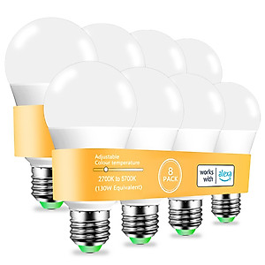 MELPO Alexa Light Bulb 130W Equivalent, Smart Light Bulbs Warm White to Daylight Tunable, A19 E26 Bluetooth LED Bulbs for Bedroom Kitchen Living Room Office（8 Pack） (8)