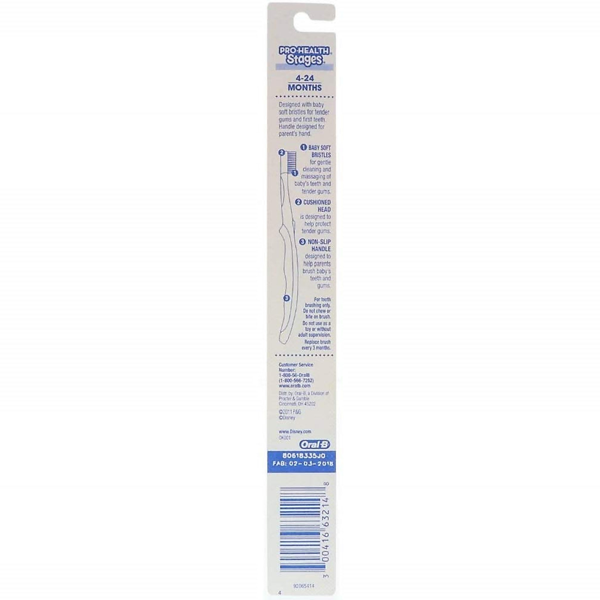 Oral-B Disney Baby Infant and Toddler Toothbrush, Stage 1 for Little Children Ages 4-24 Months, (Pack of 2)