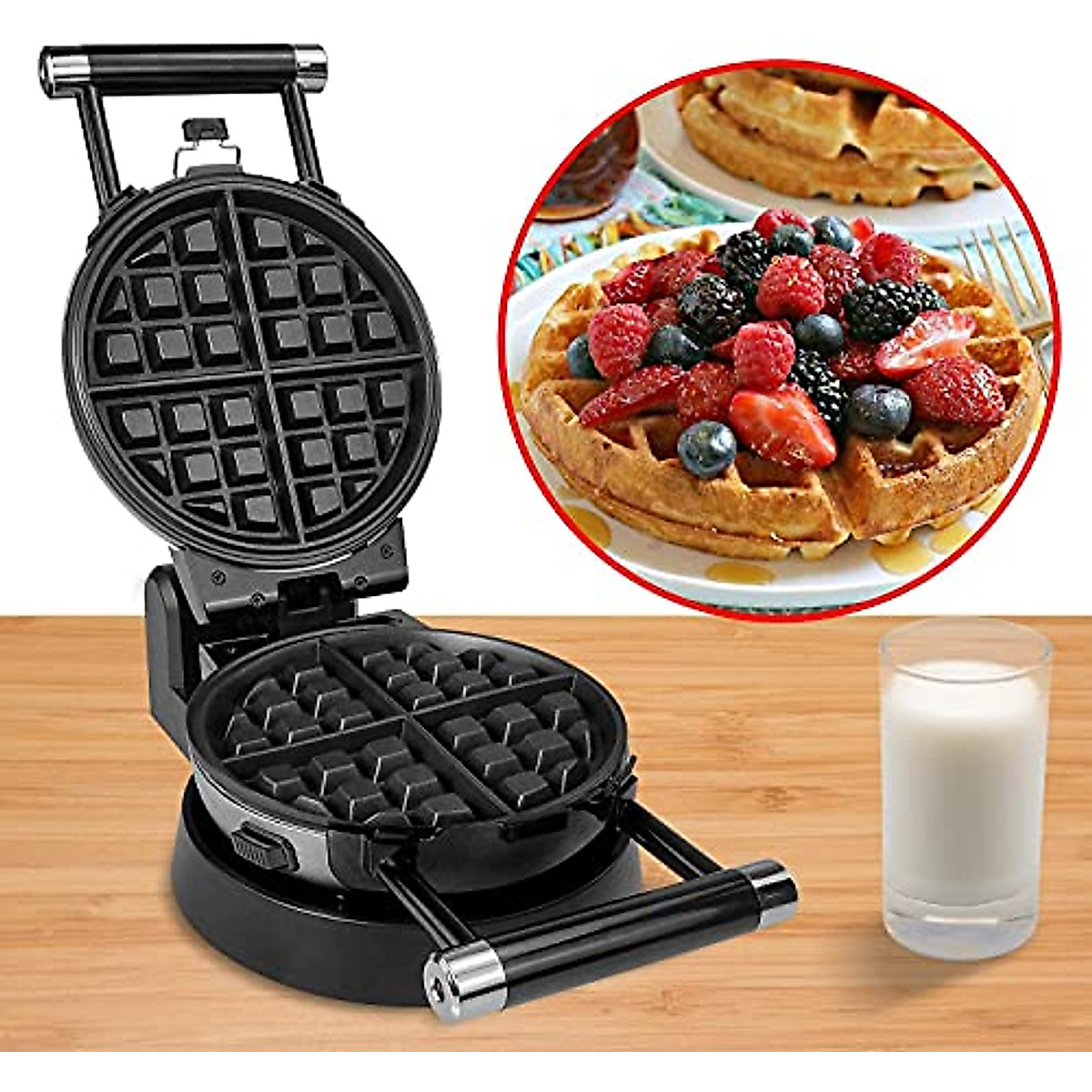 Health and Home 3-in-1 Waffle Maker, Omelet Maker, Egg Waffle Maker, 3 Removable Nonstick Baking Plates, Upgraded 360 Rotating Belgian Waffle Maker
