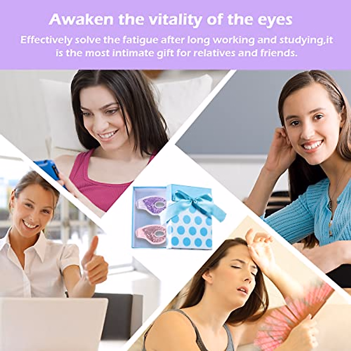 Permotary 2PCS Gel Eye Mask Reusable Hot Cold Compress Pack Eye Therapy,Therapeutic Gel Eye Spa Pad for Puffiness/Dark Circles/Eye Bags/Dry Eyes/Headaches/Migraines/Stress Relief-Purple&Pink