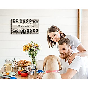 ARTINME Dog Lover Sign Wall Decor ,Take A Moment To Paws sign Pet Paw Print Artwork Footprints Canvas Wall Art ,Framed Animal prints Puppy Gifts for Front Door home decoration (Black)
