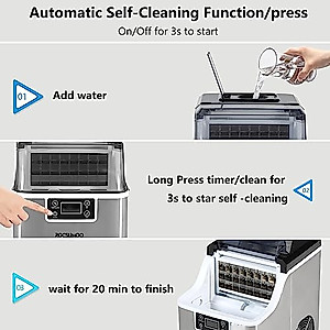 Countertop Ice Maker Countertop Ice Cube Maker Machine 2 Add Water Ways 24Pcs/13Mins, 45Lbs/24H, Self-Cleaning Portable Ice Maker with Ice Scoop & Basket Suitable for Your Home Kitchen and Bar Party