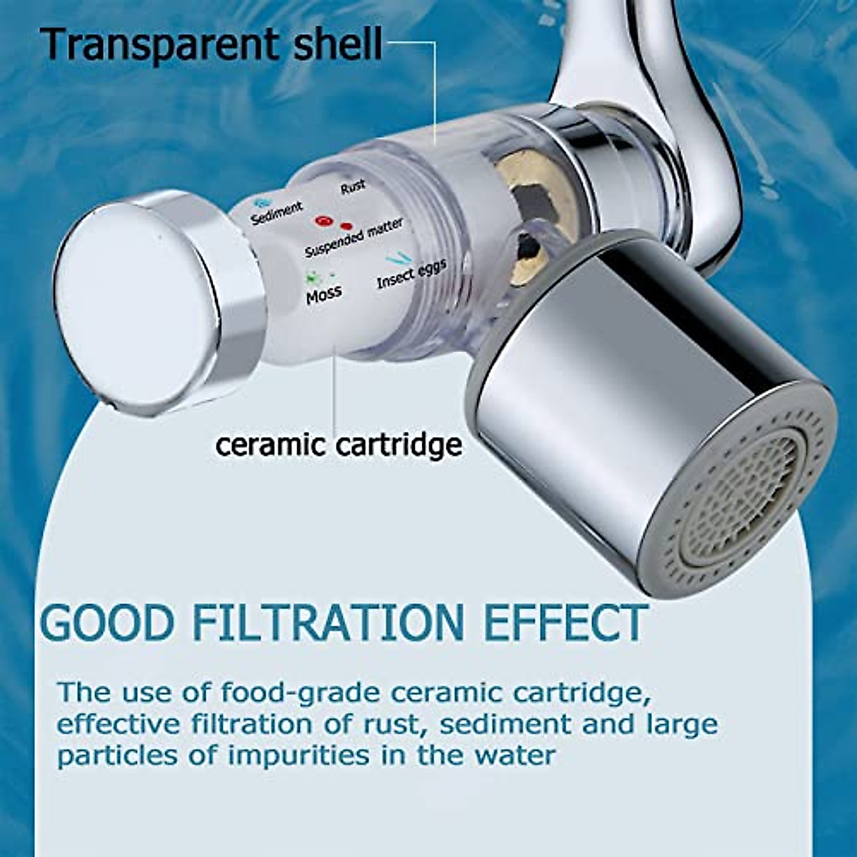 XAYKEN Faucet Extender Universal 1080 Swivel Robotic Arm Swivel Extension Faucet Filter 1080 Degree Rotatable Faucet Aerator with Filter Cartridge Faucet Extender for Bathroom Sink and Kitchen Silver