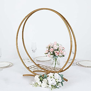 Efavormart 24" Gold Metal Double Frame Hoop Flower Table Centerpiece, Wedding Cake Display Stand