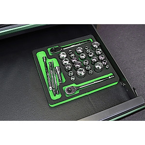 Polar Whale Tool Drawer Organizer Socket Holder Insert Green and Black Durable Foam Strong Tray Holds 25 Sockets and More Fits Craftsman Husky Kobalt Milwaukee and Many Others