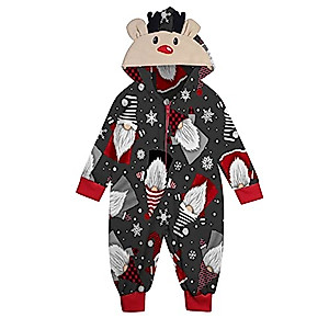 Christmas Matching Reindeer Romper Pajamas Sets for Family Holiday Soft Hooded Jumpsuit Pajamas Xmas Sleepwear for Party(C-Grey,20 Months)