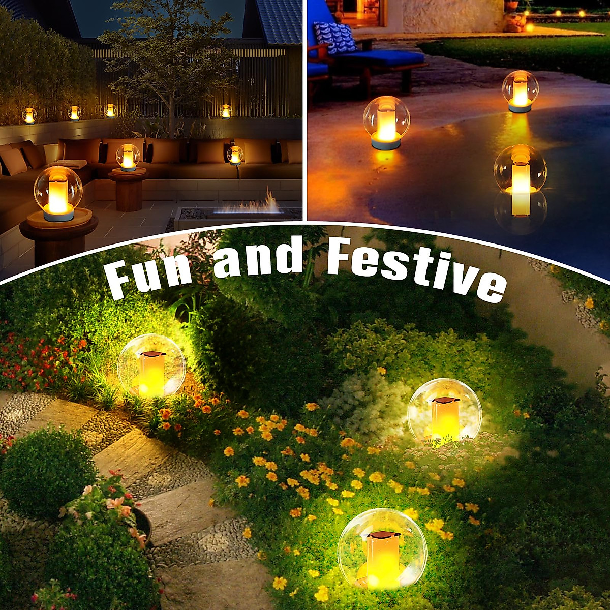 Floating Pool Lights, Solar Flame Lights Flickering IP68 Waterproof Ball Night Lights, Outdoor Lantern Landscape Decoration Lamp for Pool, Pond, Event, Party, Garden(2pcs)