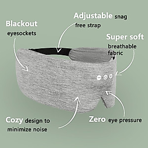 ALASKA BEAR Sleep Headphone Eye Mask w/Thin Speakers, Comfortable Flat Earphones for Sound Therapy (Grey)