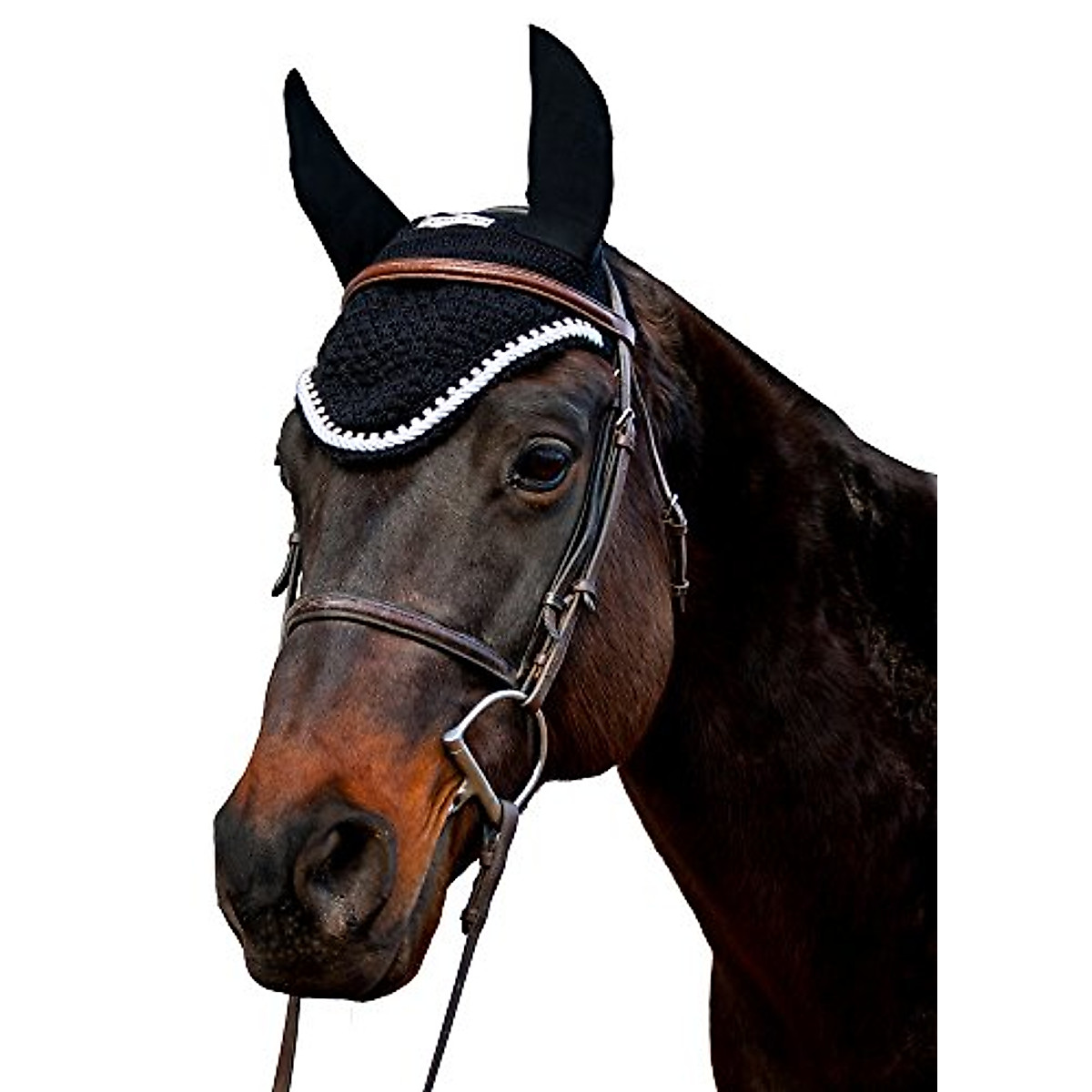 Equine Couture Fly Bonnet with Silver Rope & Crystals - Pony Color - Black, Size - Full