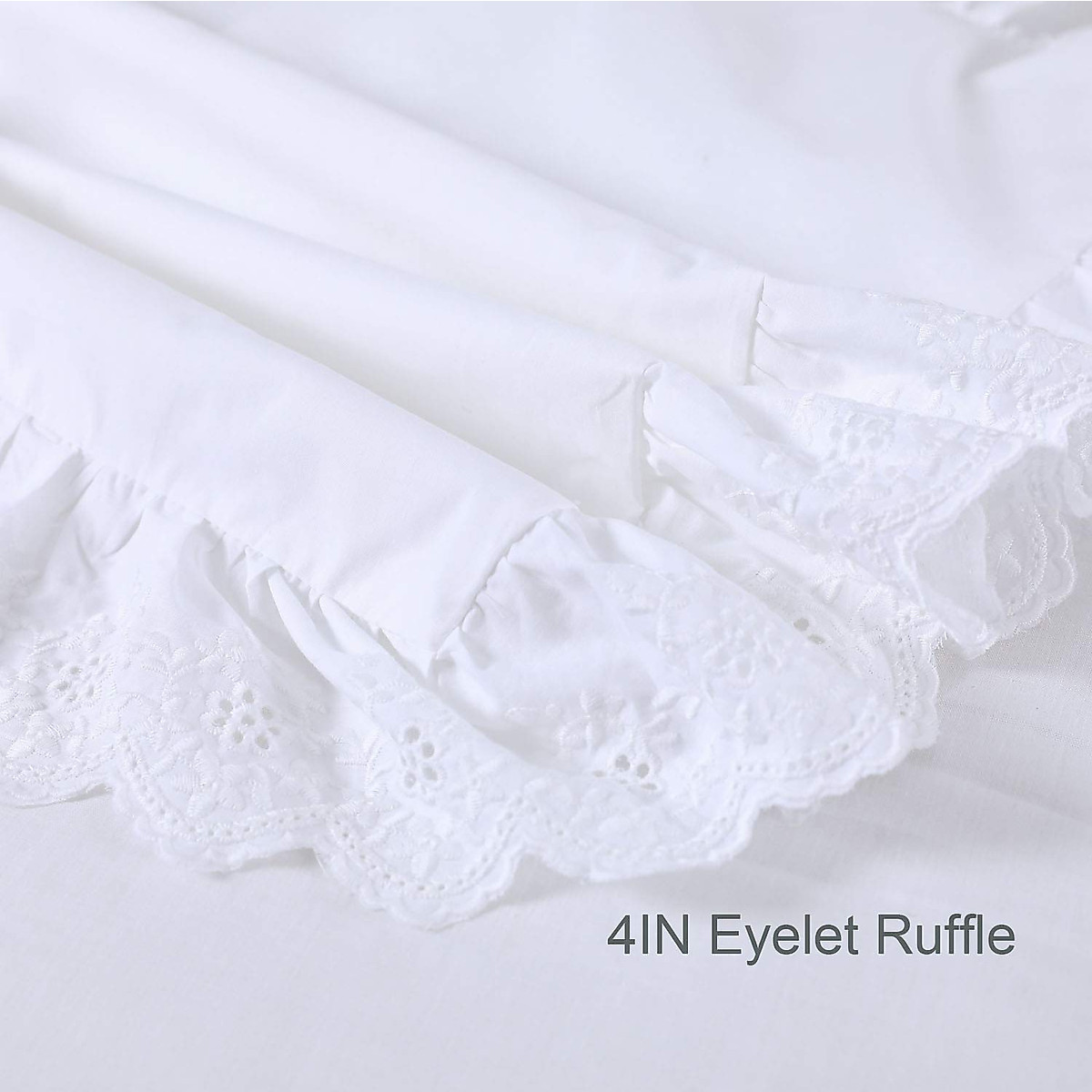 Eyelet Pillow Shams White Lace Ruffled Standard Shabby Chic Set of 2 Pillowcases Scalloped Farmhouse Country French Pretty Girls Cute Ruffle Embroidered 2 Pieces 20×26 Vintage Cotton 100%